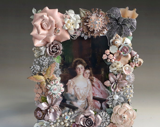 Jeweled Picture Frame "pinkie" in Pastel Pink, Peach, Mauve and Silver ...