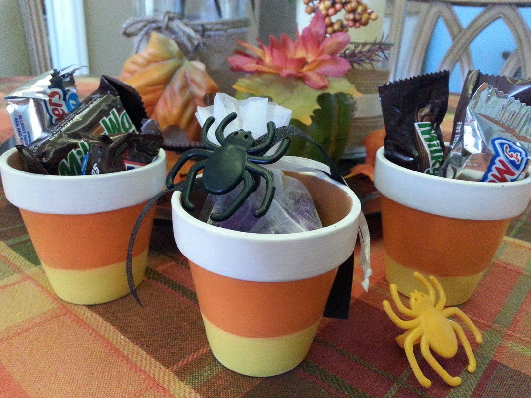 Candy Corn Hand-painted Terra Cotta Pots, Halloween Party Favors (set ...
