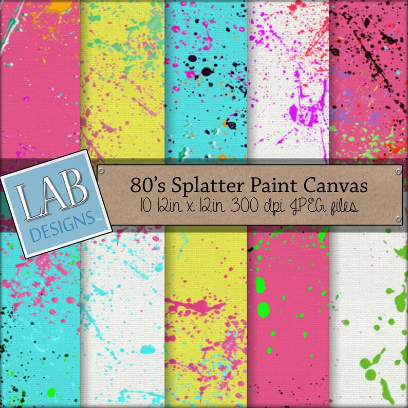 Paint Splatter Digital Paper Neon Rainbow Digital Paper | Etsy
