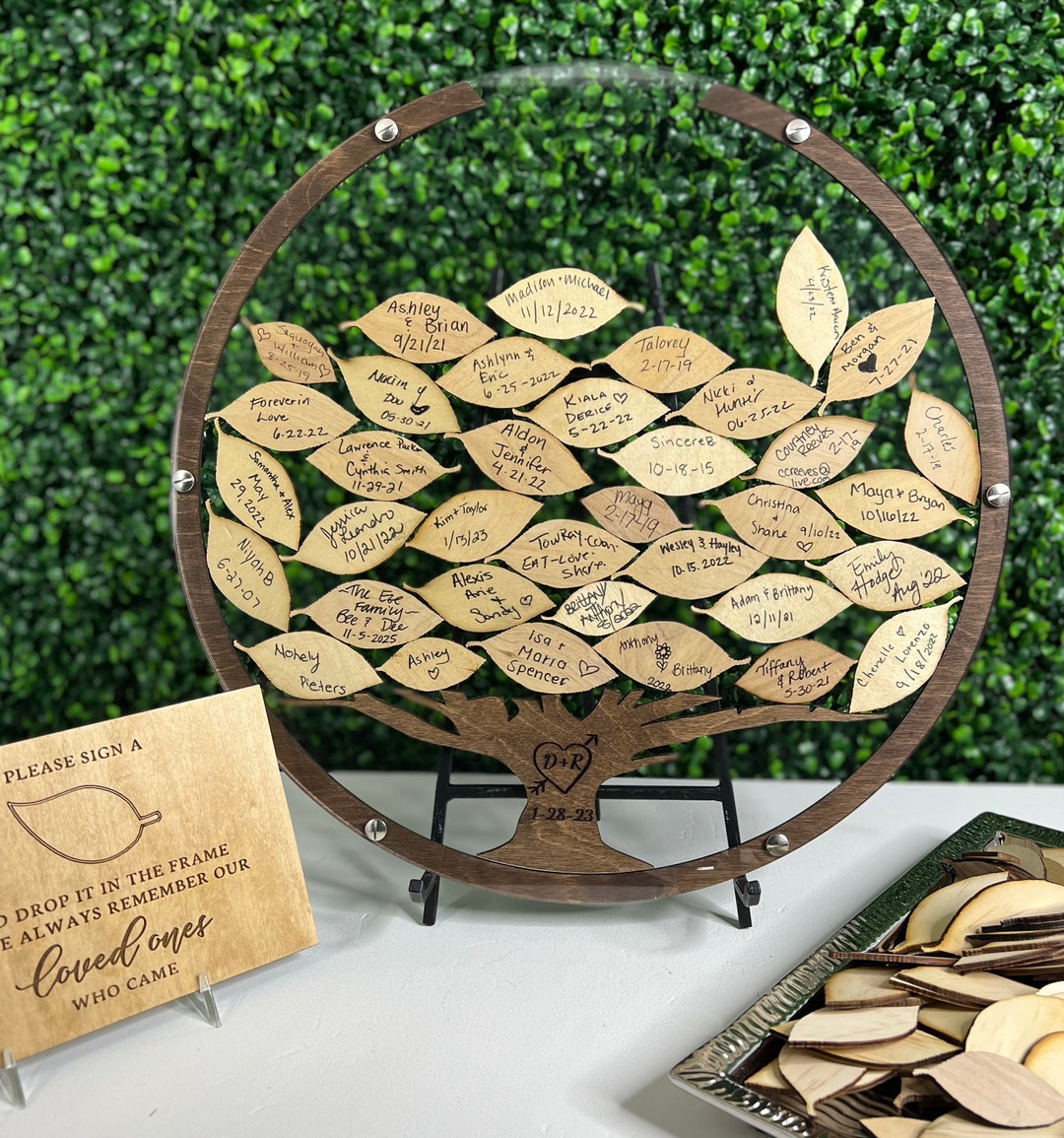 Round Alternative Wedding Guest Book, Acrylic Front and Back, Tree With ...