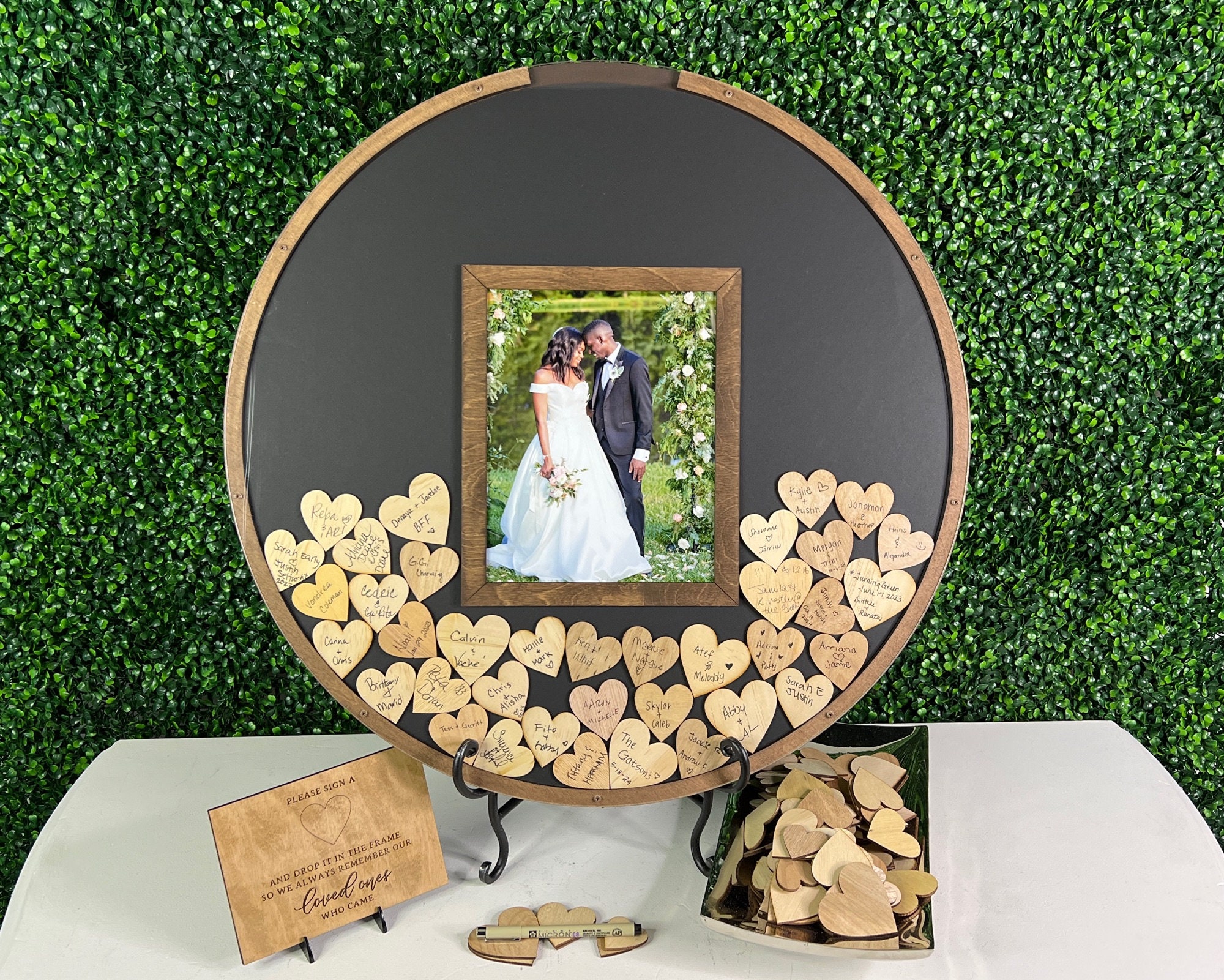 Elegant Round Wedding Guest Book Frame With Photo Opening - Perfect ...
