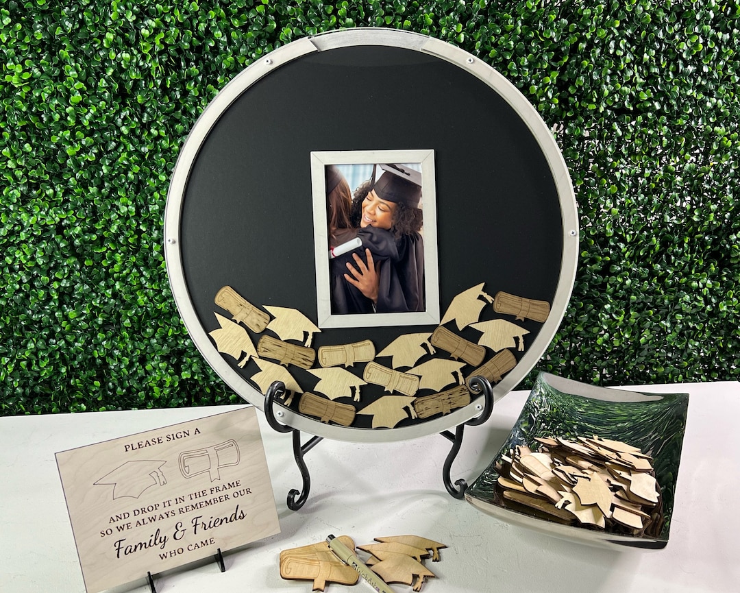 Round Guest Book Frame With Photo Opening for Graduation Celebration ...