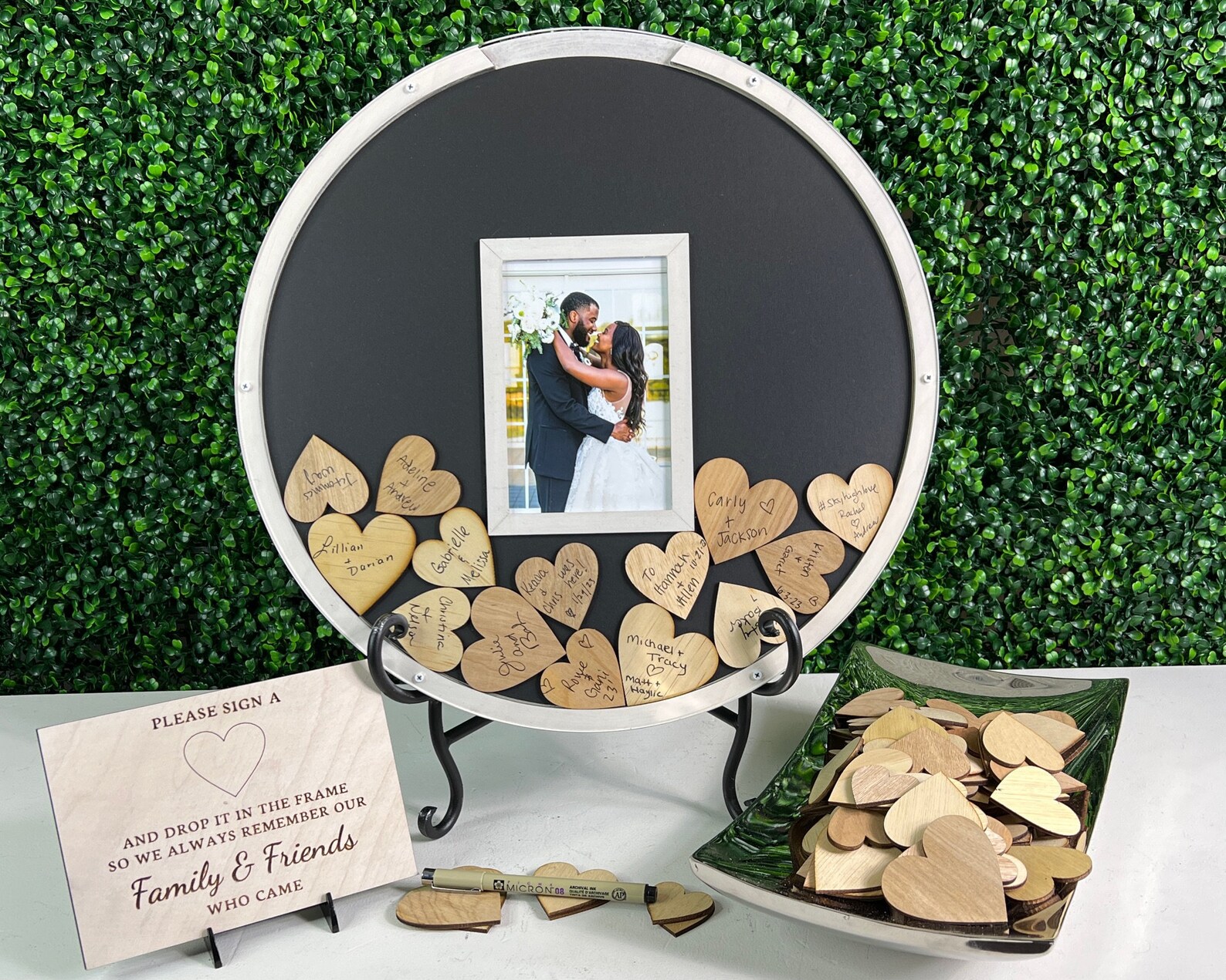 Elegant Round Wedding Guest Book Frame With Photo Opening - Perfect ...