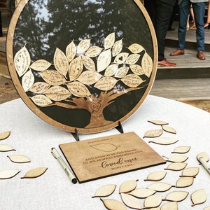 Round Guest Book Frame - Alternative Guest Book, Wooden Tree Insert ...