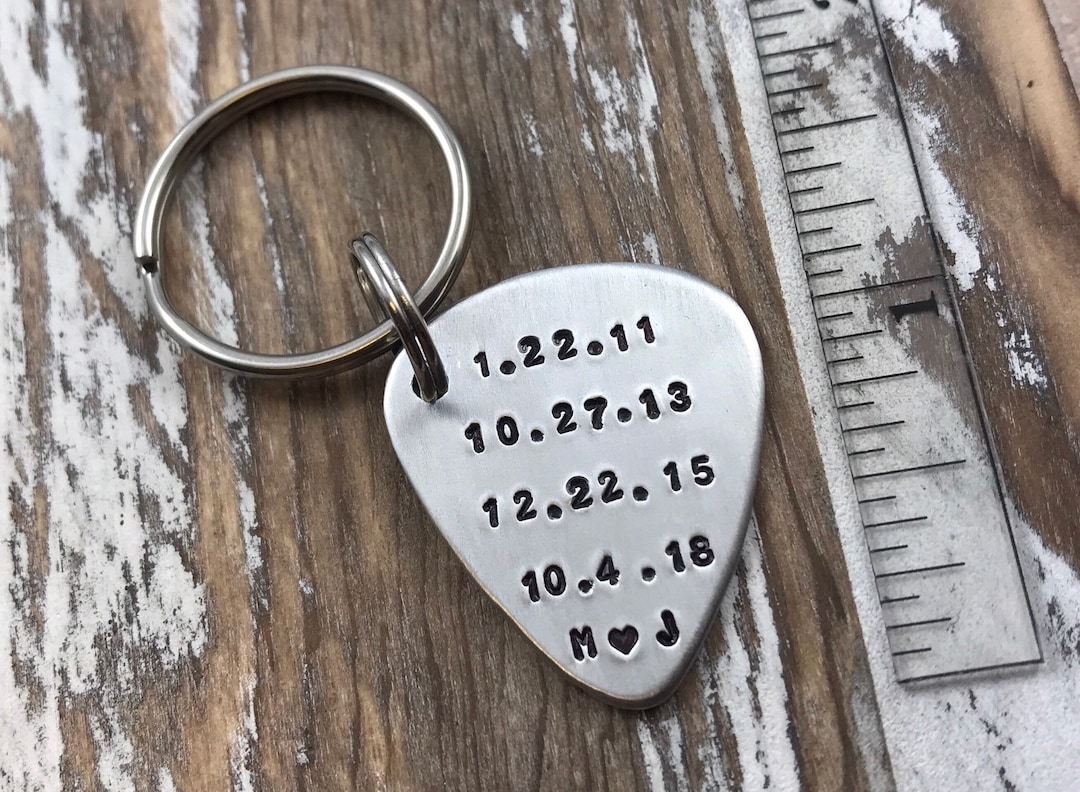 Personalized Guitar Pick Keychain, Couple Initials and Dates Keychain ...