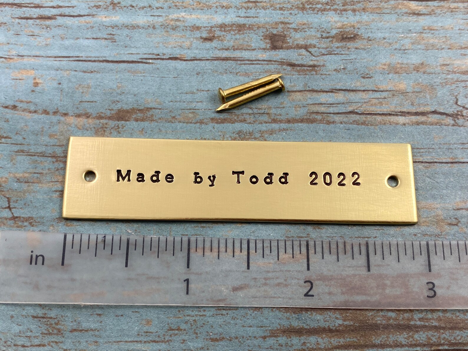 Personalized Gold Tone Metal Tag Rustic Hand Stamped BRASS - Etsy