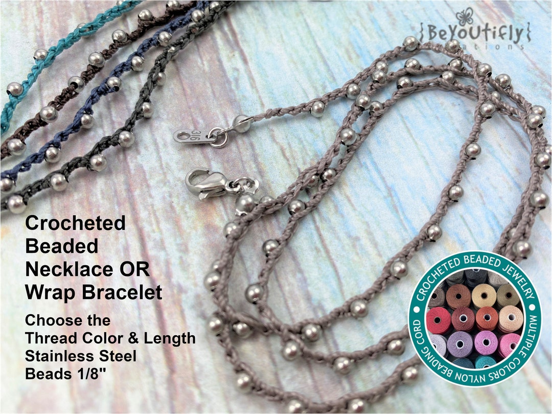 Knotted Thread Beaded Bracelet OR Crocheted Beaded Necklace, Crocheted ...