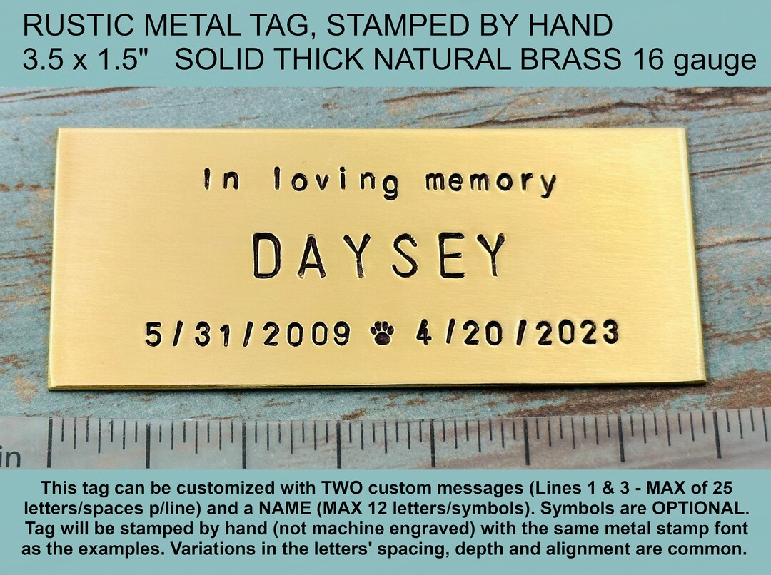 Personalized Metal Tag for Pet Cremation Box, Rustic Stamped by Hand ...