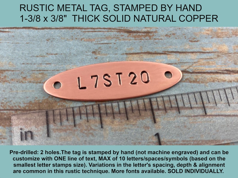 Personalized Oval Metal Tag Rustic Hand Stamped Solid COPPER - Etsy