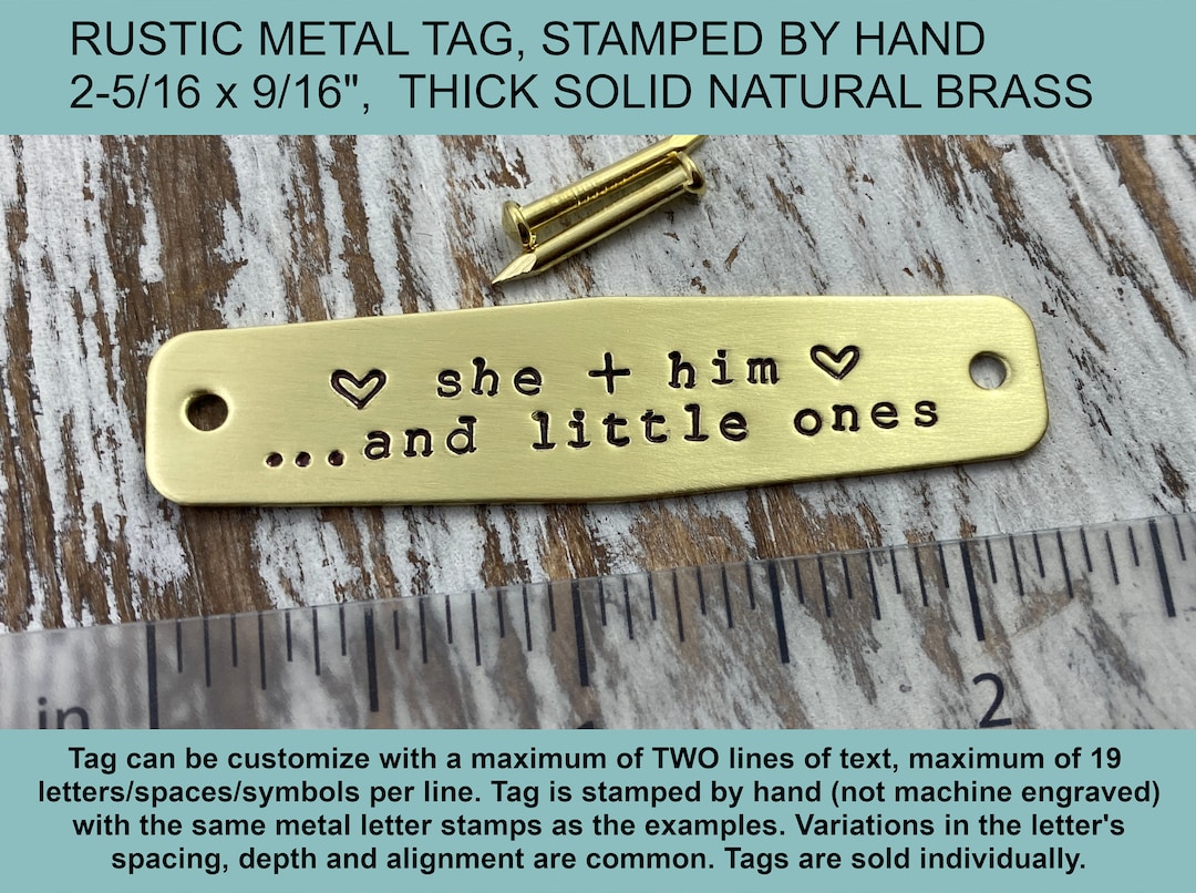 Personalized Custom Text Metal Tag, Rustic Stamped by Hand Solid Brass ...