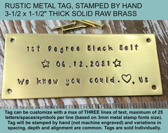 Personalized Gold Tone Metal Tag Rustic Hand Stamped BRASS | Etsy