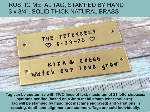 Personalized Metal Tag Rustic Stamped by Hand Natural Brass - Etsy