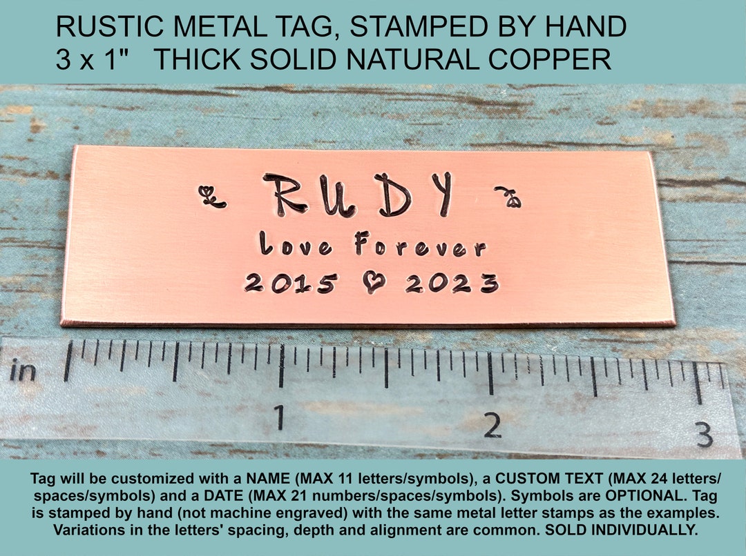 Personalized Metal Tag for Pet Cremation Box, Rustic Hand Stamped Solid ...