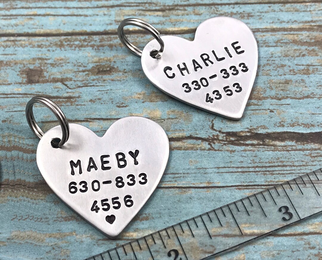 Personalized Dog Tag Heart Shaped - Hand Stamped Dog ID Tag - Name Tag ...