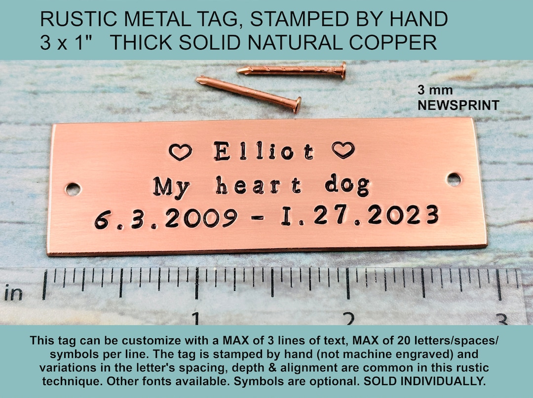 Personalized Metal Tag for Pet Cremation Box, Rustic Hand Stamped Solid ...