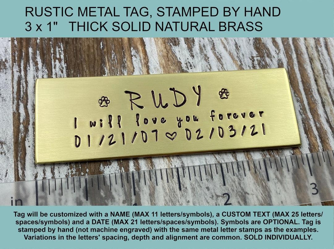 Personalized Metal Tag for Pet Cremation Box, Rustic Hand Stamped Solid ...