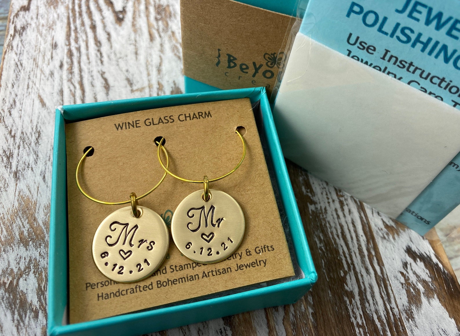 SET of TWO Mr & Mrs Glass Charms Wedding Glass Charms Bride | Etsy