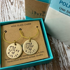 SET of TWO Mr & Mrs Glass Charms Wedding Glass Charms Bride | Etsy