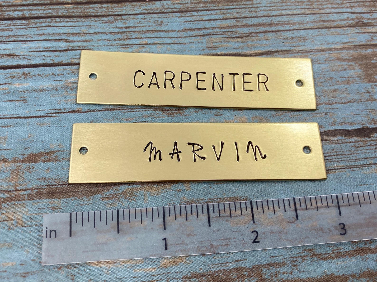 Personalized Gold Tone Metal Tag Rustic Hand Stamped BRASS - Etsy