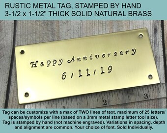 Personalized Gold Tone Metal Tag Rustic Hand Stamped BRASS | Etsy