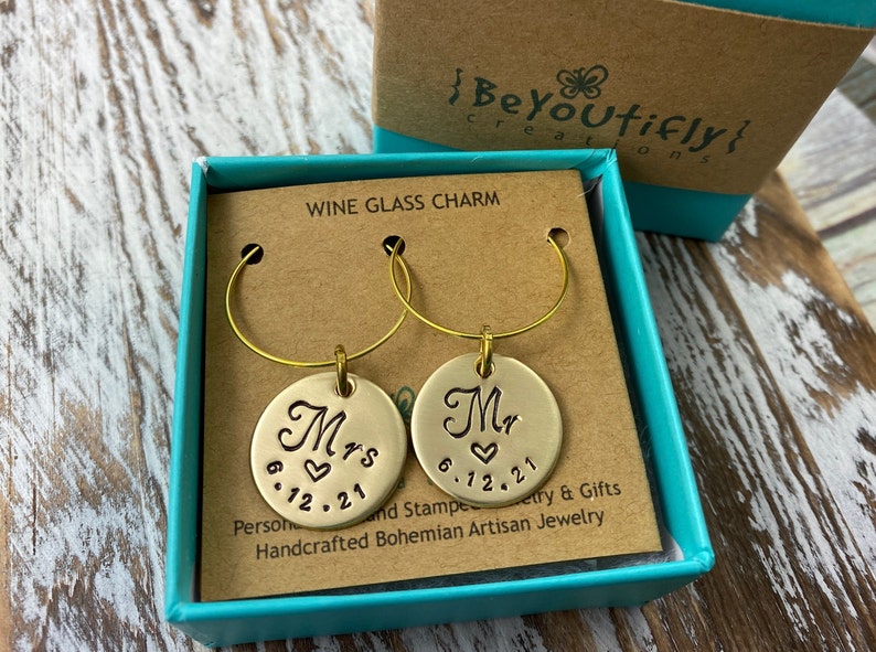 SET of TWO Mr & Mrs Glass Charms Wedding Glass Charms Bride | Etsy