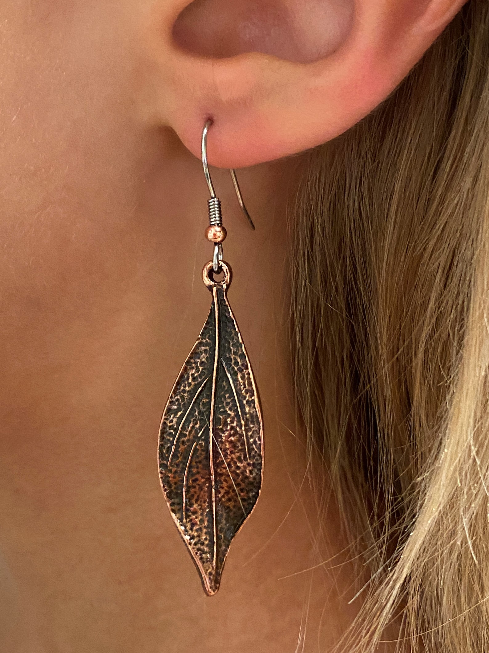 Bohemian Leaf Earrings, Hypo Allergenic Stainless Ear Wire, Antique ...