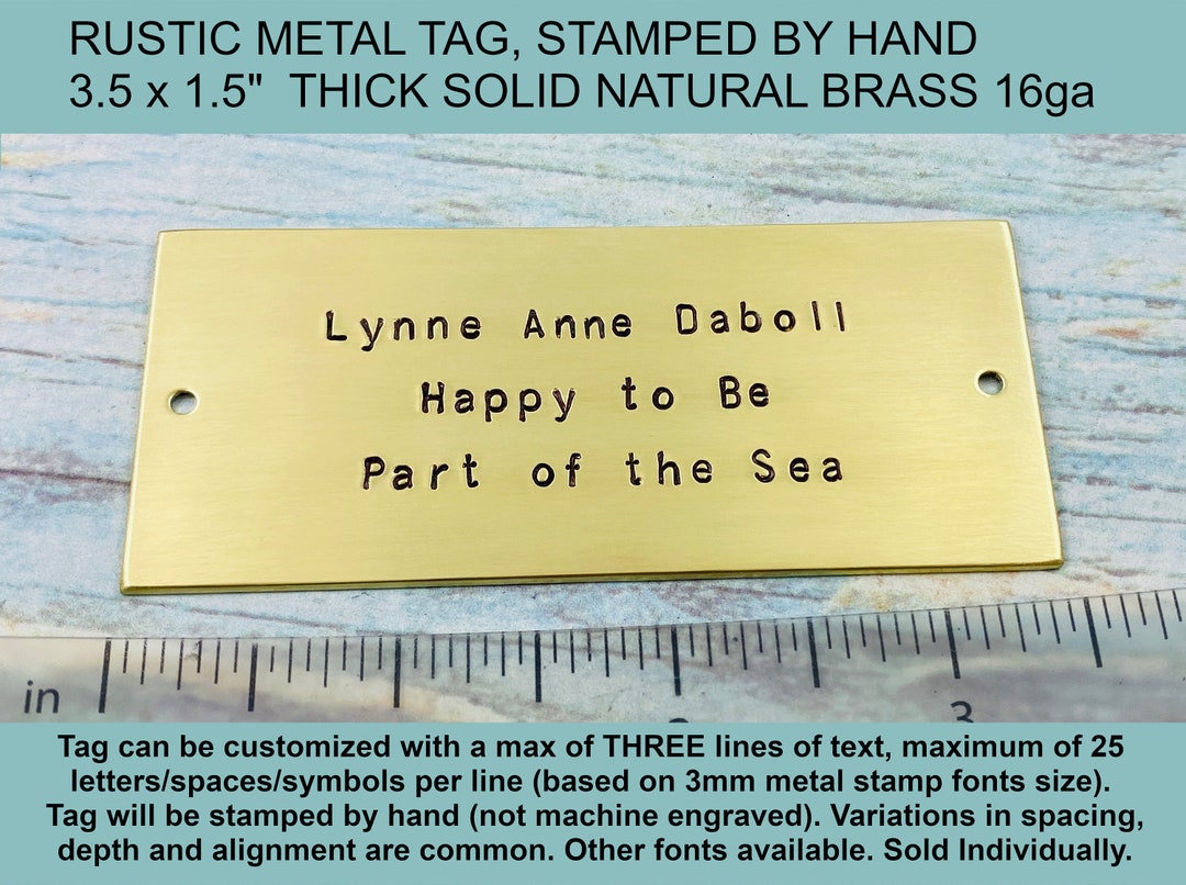 Personalized Gold Tone Metal Tag Rustic Stamped by Hand BRASS - Etsy