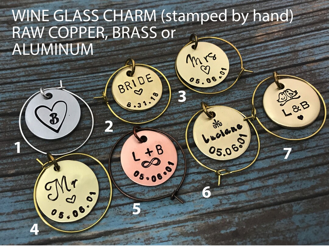ONE Hand Stamped Glass Charm, Personalized Wedding Glass Charm, Mr. Mrs ...
