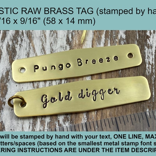 Personalized Gold Tone Metal Tag Rustic Hand Stamped BRASS - Etsy