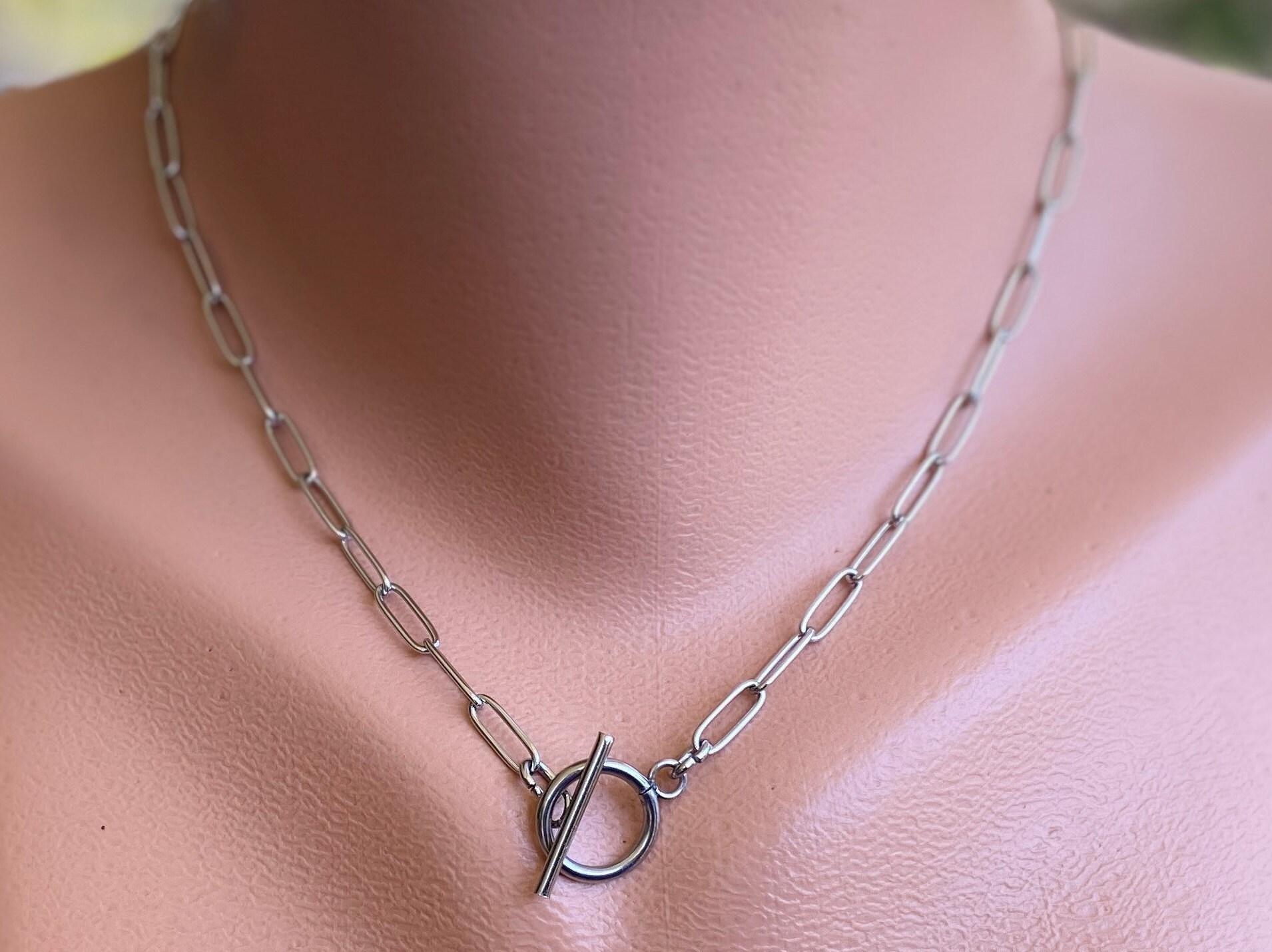 Paperclip Chain Choker Necklace Toggle Paperclip Necklace | Etsy