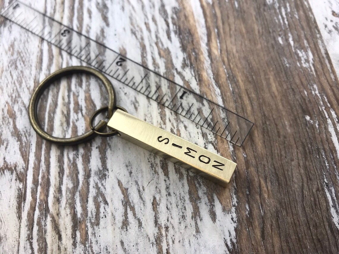 Personalized 4 Sided Vertical Bar Key Chain Four Names Hand | Etsy