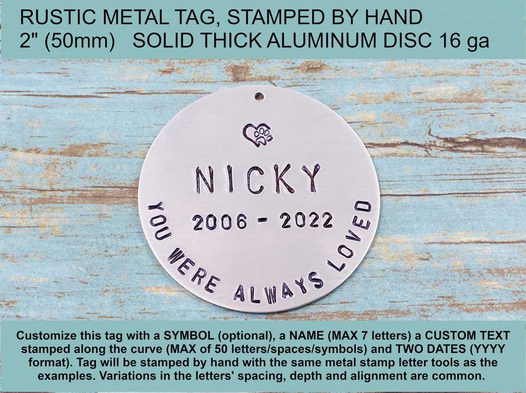 Personalized Pet Memorial Metal Disc, Rustic Hand Stamped Solid ...