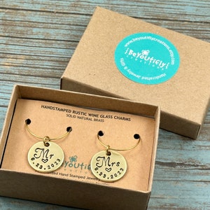 SET of TWO Mr & Mrs Glass Charms, Wedding Glass Charms, Bride Groom ...