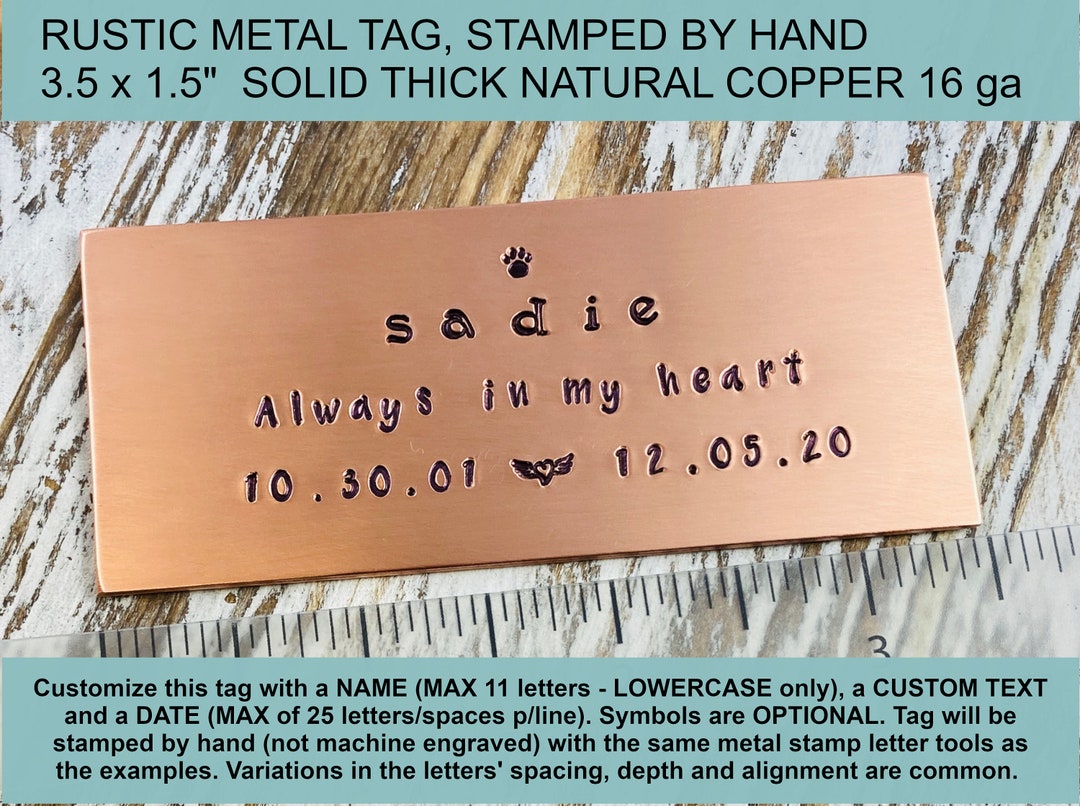 Personalized Metal Tag for Pet Cremation Box, Rustic Hand Stamped Thick ...
