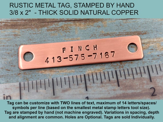 Small Personalized Metal Tag Rustic Hand Stamped Copper Tag - Etsy