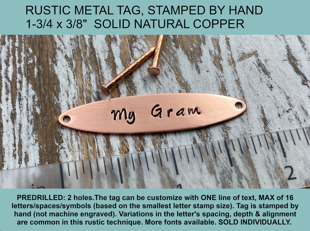 Personalized Oval Metal Tag, Solid BRASS Tag, Rustic Hand Stamped Name ...