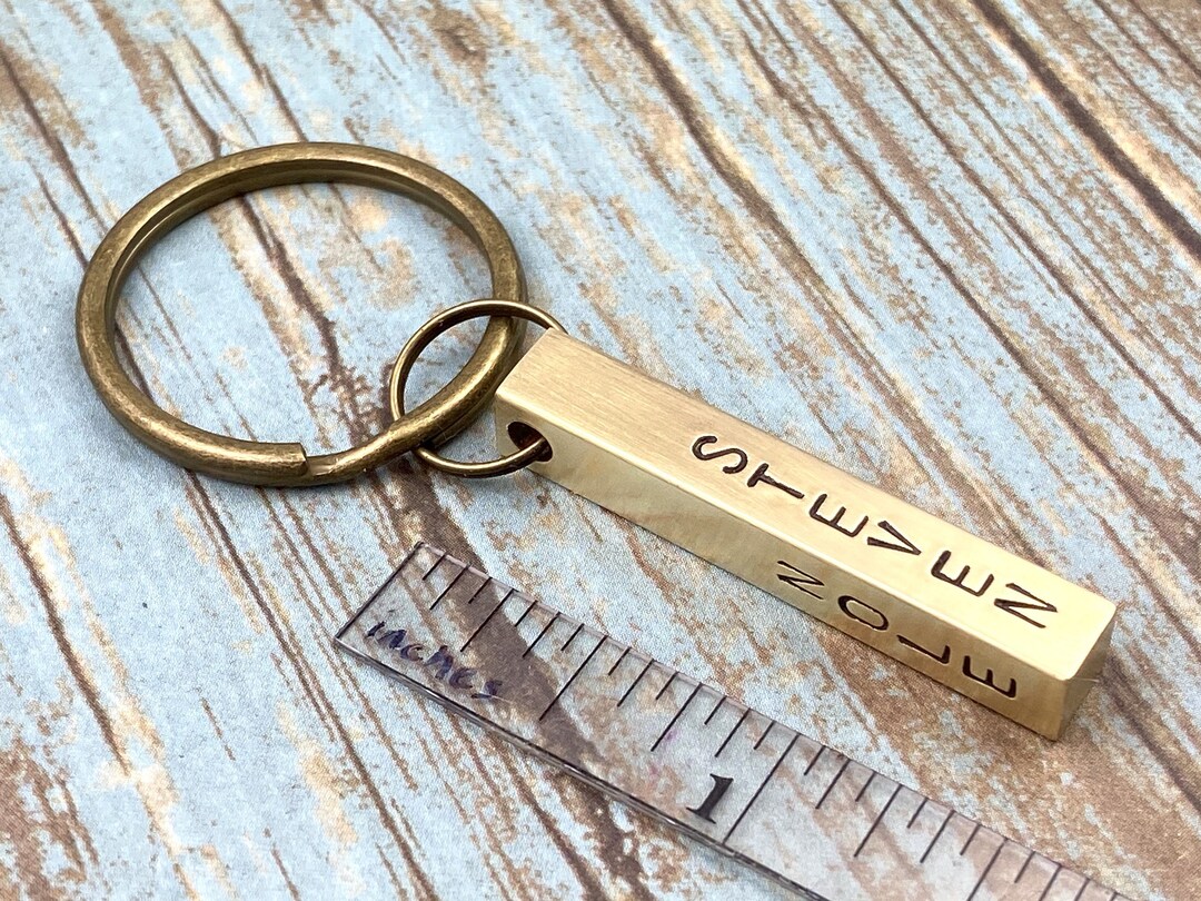 Personalized 4 Sided Vertical Bar Key Chain, Four Names Hand Stamped ...