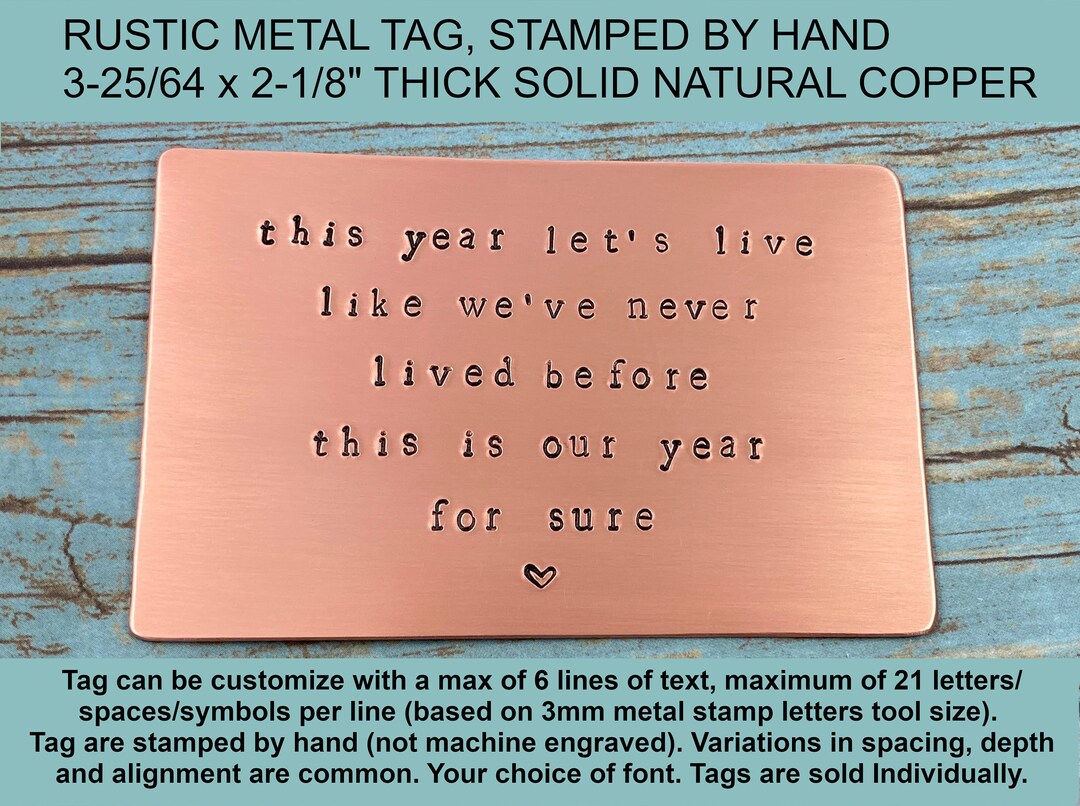 Personalized Custom Text Large Copper Tag, Rustic Stamped by Hand Metal ...