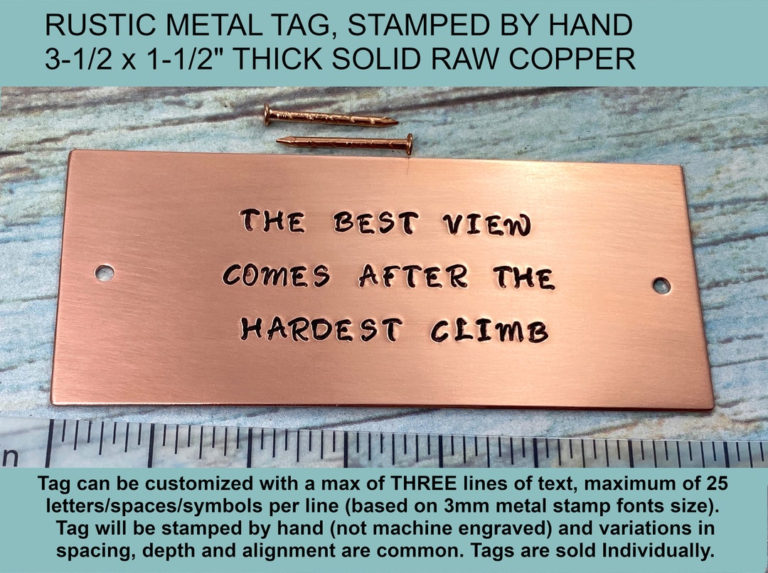 Personalized Custom Text Metal Plate, Solid Copper Tag, Rustic Hand ...