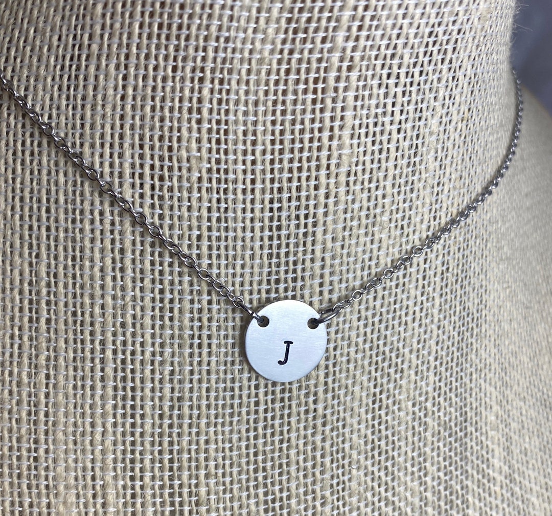 Personalized Initial Disc Necklace, Hand Stamped Disc, Initial Necklace ...