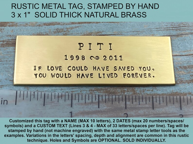 Personalized Metal Name Tag for Pet Cremation Box, Rustic Stamped by ...