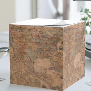 Paper Note Cube, Vintage USA Map Design for Desk, Office, Home Decor ...
