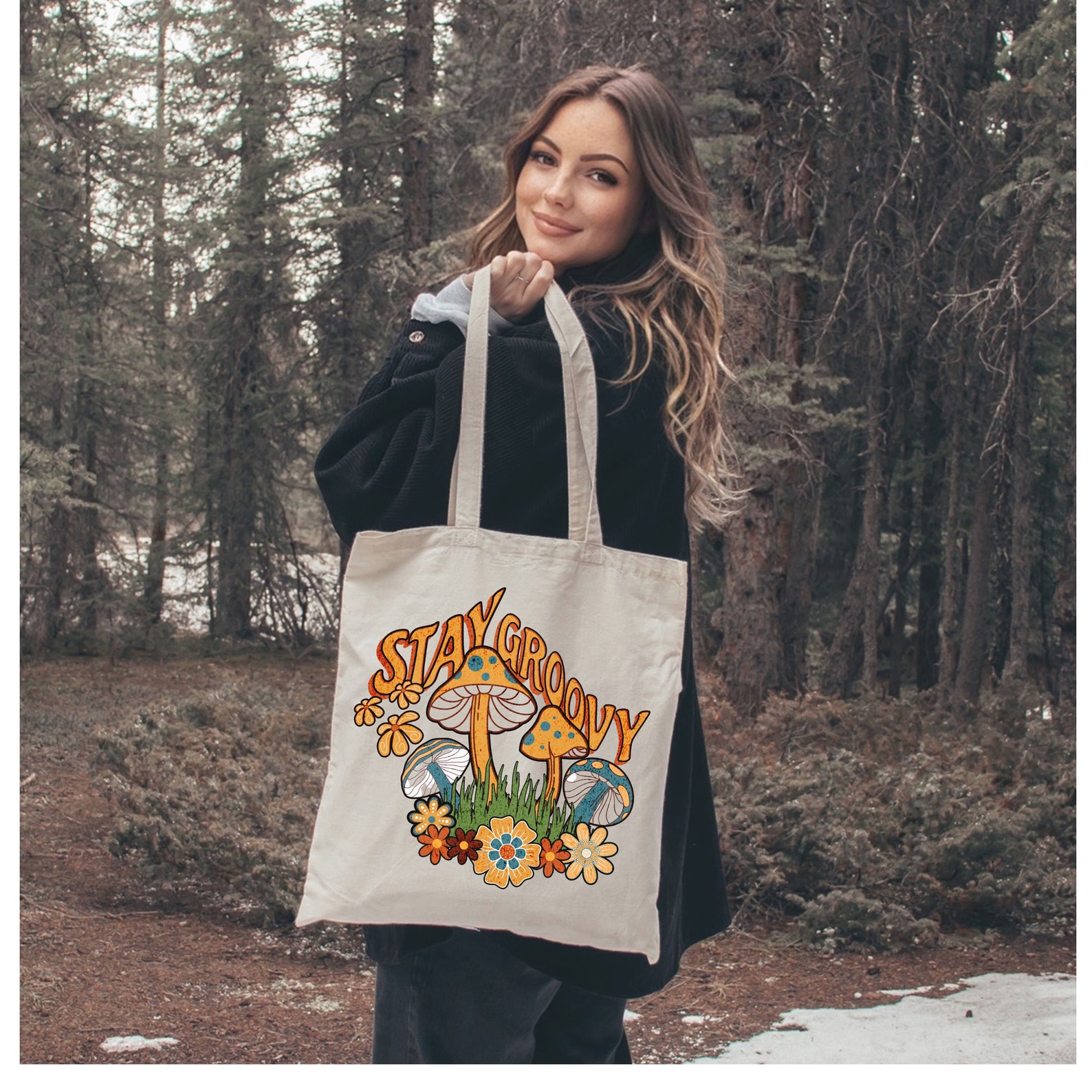 Stay Groovy Canvas Tote Bag, Retro Font Tote, Hippie 70 Summer Bag ...