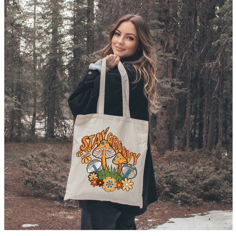 Stay Groovy Canvas Tote Bag, Retro Font Tote, Hippie 70 Summer Bag ...