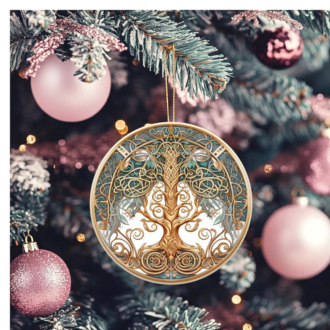 Celtic Tree of Life Ceramic Christmas Ornament: Green & Gold - Etsy