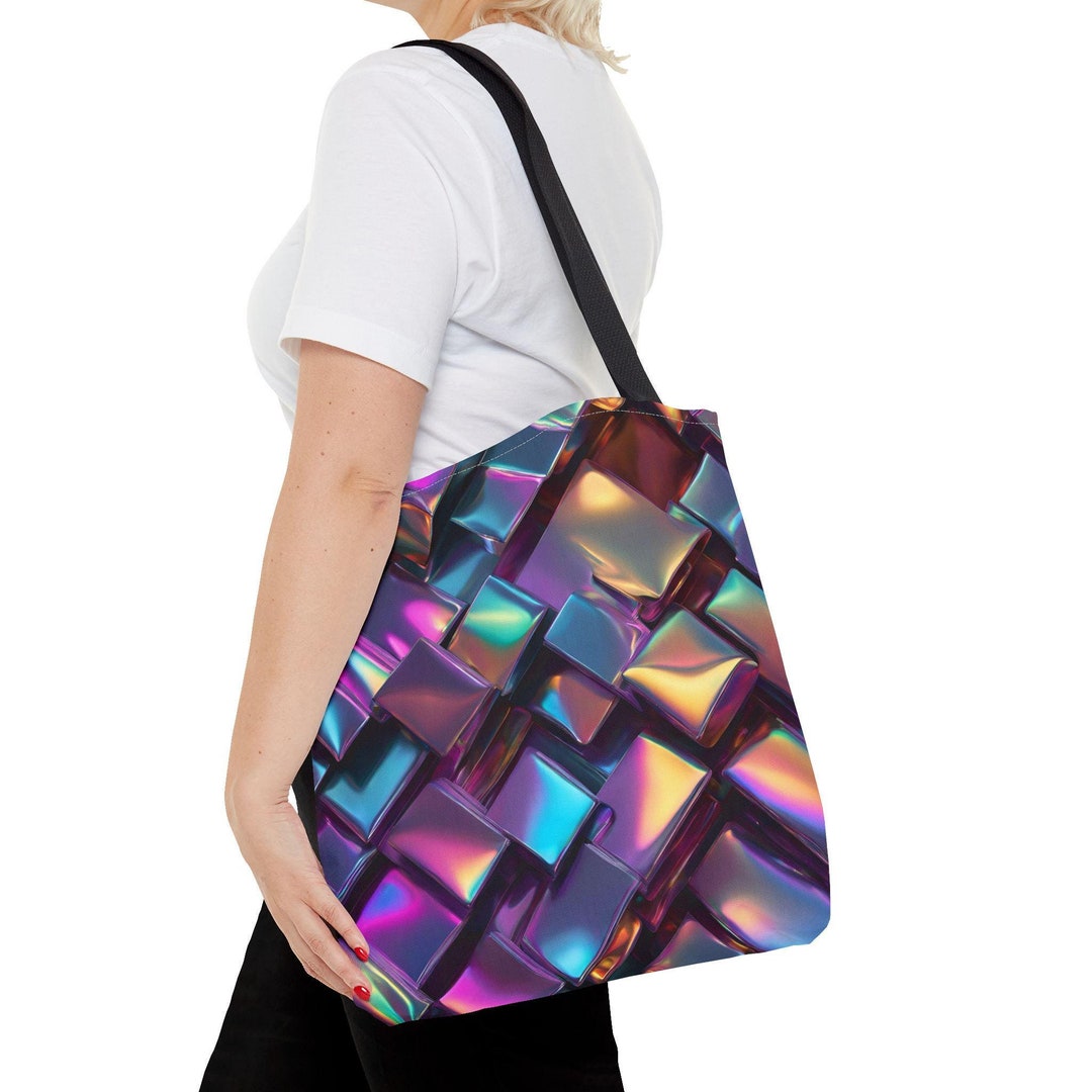 Holographic Tote in Neon Colors, Rainbow Shoulder Bag, Summer Beach Bag ...