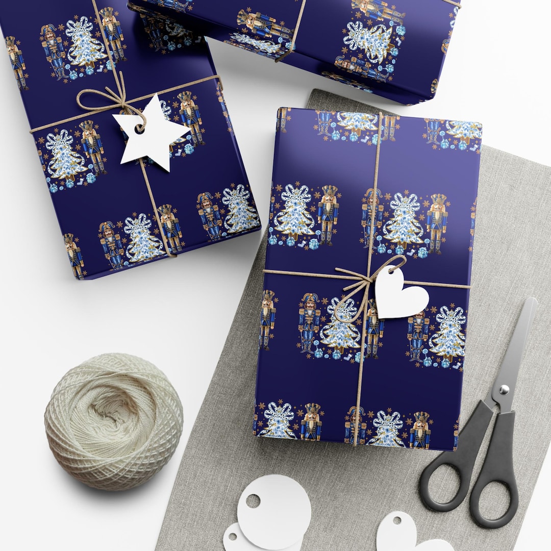 Wrapping Paper, Navy Blue Gift Wrap Sheets With Nutcrackers Design ...