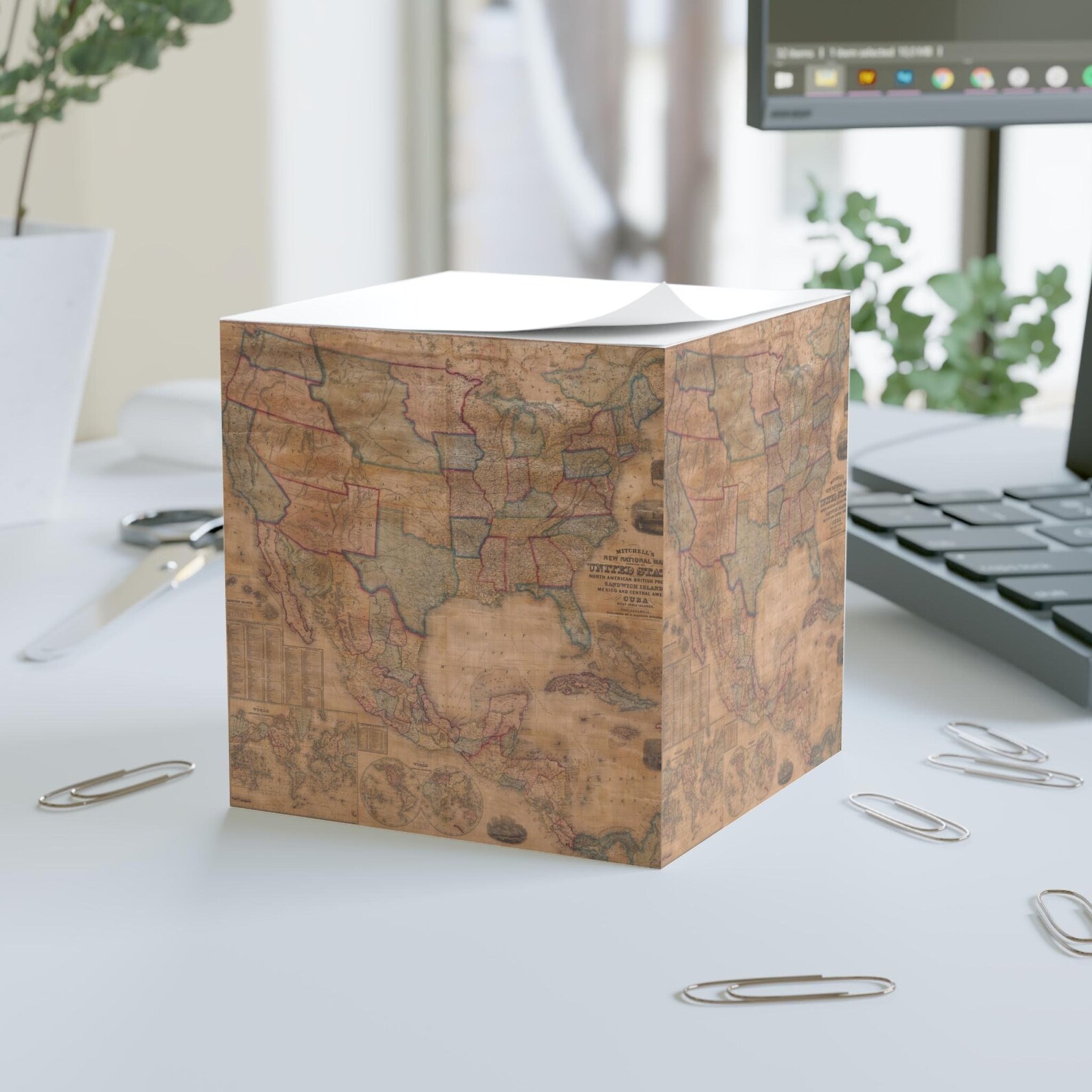 Paper Note Cube, Vintage USA Map Design for Desk, Office, Home Decor ...