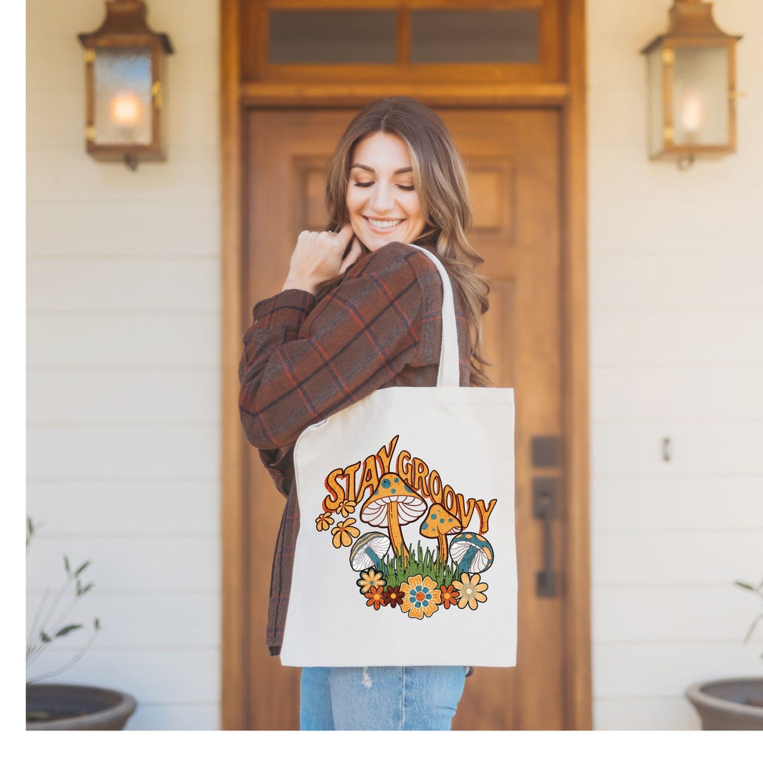 Stay Groovy Canvas Tote Bag, Retro Font Tote, Hippie 70 Summer Bag ...