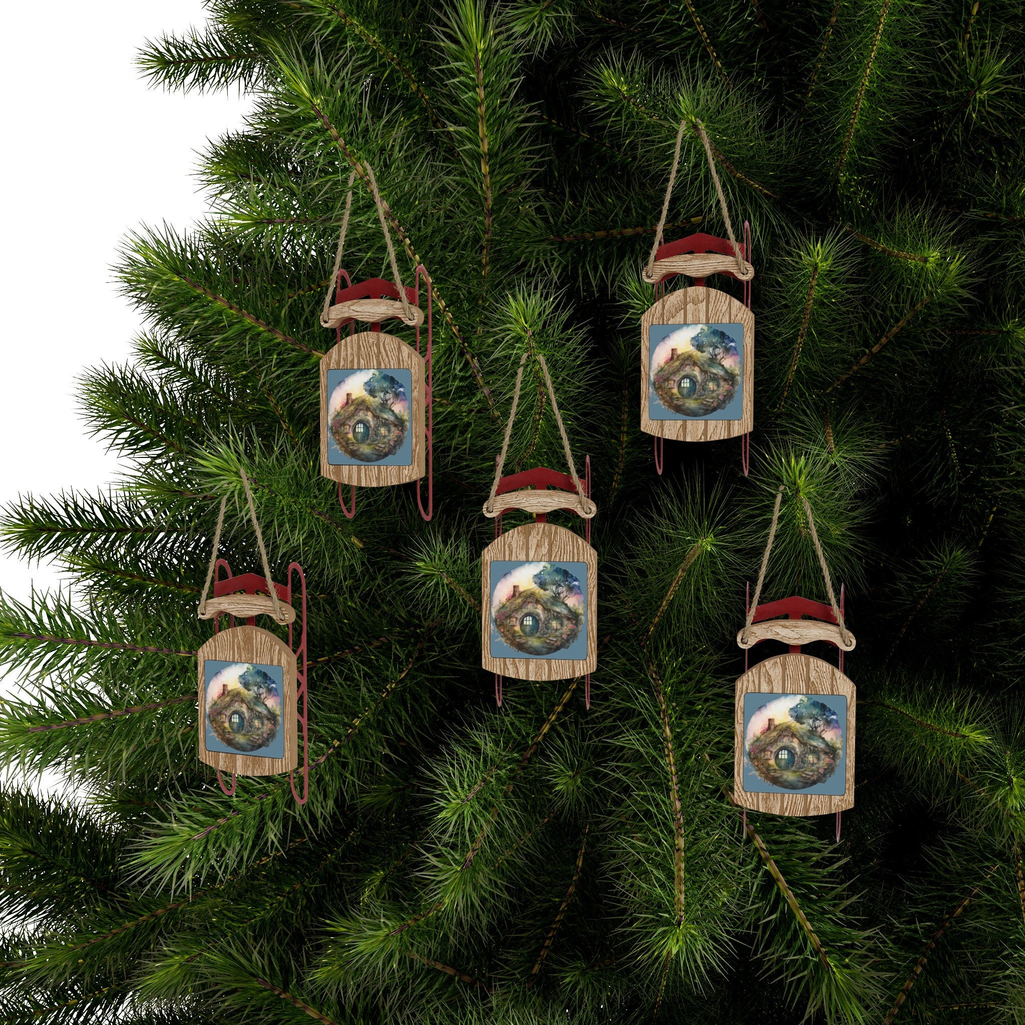 Custom Hobbit House Watercolor Wooden Sled Shire Ornament Gift for ...